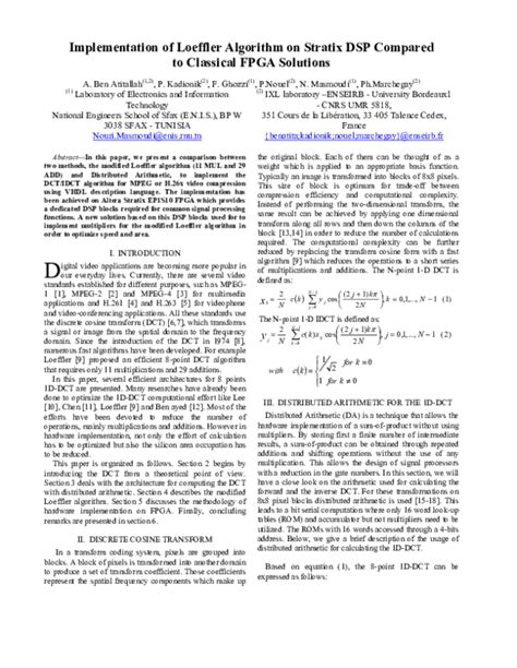 Pdf Implementation Of Loeffler Algorithm On Stratix Dsp Compared To