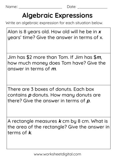 Mastering Algebraic Equations 6th Grade Worksheet