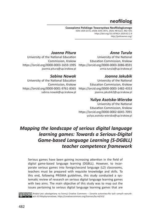 Pdf Mapping The Landscape Of Serious Digital Language Learning Games Towards A Serious