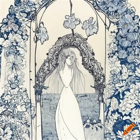 Blue Flowers Archway Artwork By Aubrey Beardsley On Craiyon