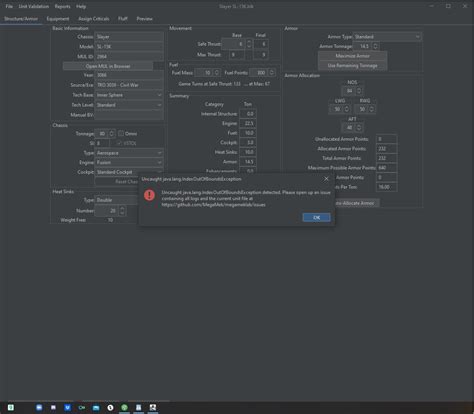Uncaught Exception Detected Prompt When Loading Official File · Issue 1214 · Megamek