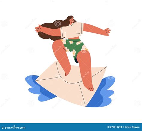 Happy Girl Surfing On Envelope Sending Good Positive News Letter