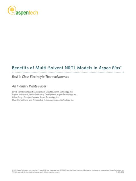 Benefits Of Multi Solvent Nrtl Models In Aspen Plus Pdf Solution Solubility