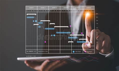 Project Manager Working With Gantt Chart Schedule To Plan Tasks And