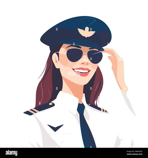 Smiling Young Woman Pilot Captain Of Passenger Plane Isolated Flat Vector Design Stock Vector