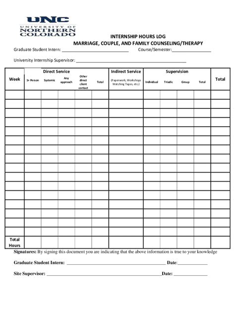 Fillable Online INTERNSHIP HOURS LOG MARRIAGE COUPLE AND Fax Email Print PdfFiller
