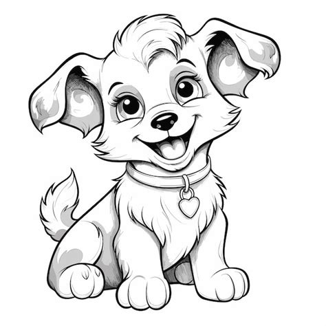 손으로 그린 개 개요 그림 어린이를 위한 귀여운 강아지 색칠 공부 페이지 흑백 프리미엄 Ai 생성 벡터
