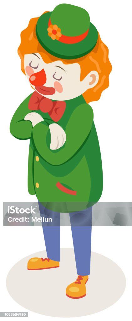 엄숙한 수신 대기 광대 아이소메트릭 서커스 농담 재미 파티 캐릭터 고립 된 만화 디자인 벡터 일러스트 레이 션 가발에 대한 스톡 벡터 아트 및 기타 이미지 Istock