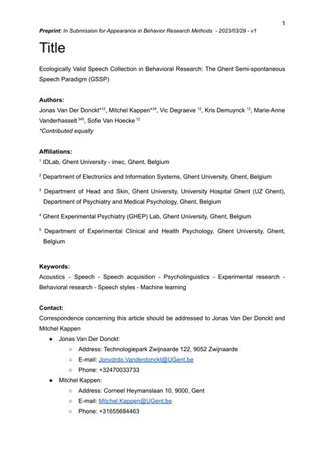 Pdf Ecologically Valid Speech Collection In Behavioral Research The Ghent Semi Spontaneous