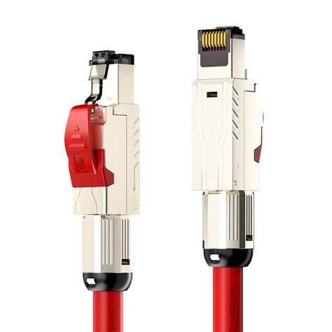 Ampcom 82ft 25m Cat8 Ethernet Cable Red S Ftp 22awg Screened Solid Cable 2000mhz 2ghz Up To