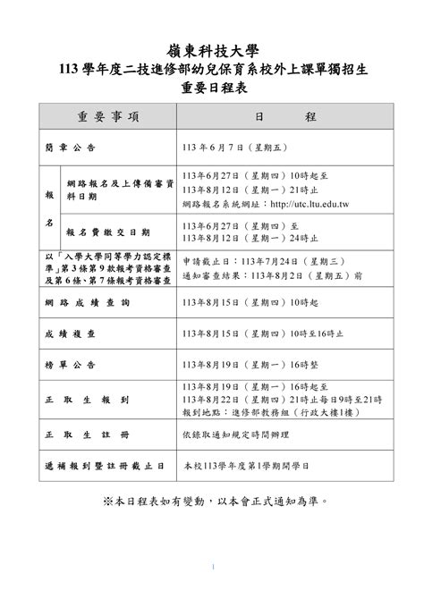 113學年度二技進修部幼兒保育系校外上課單獨招生簡章