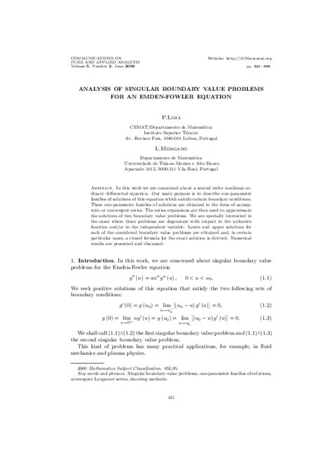 Pdf Analysis Of Singular Boundary Value Problems For An Emden Fowler