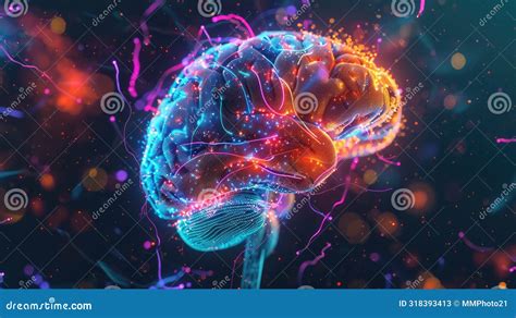 Cerebro Humano Que Muestra El Disparo De Neuronas Y Extensiones