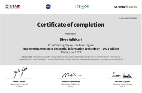 Completed Geospatial Information Technology Training Divya Adhikari