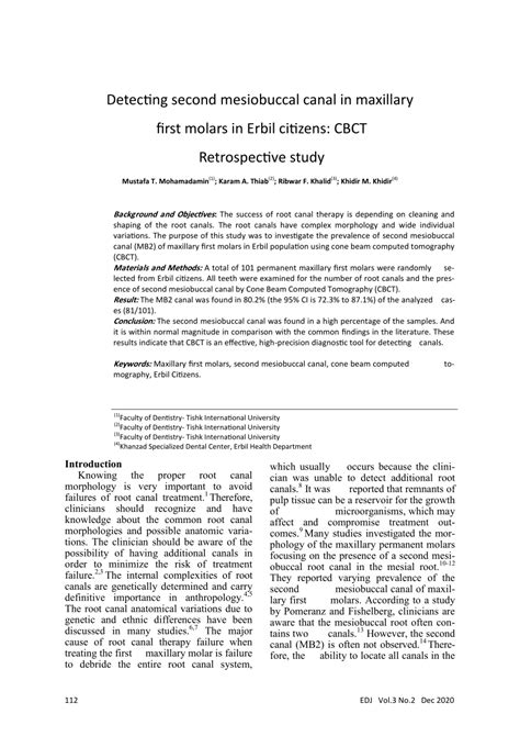 Pdf Detecting Second Mesiobuccal Canal In Maxillary First Molars In Erbil Citizens Cbct