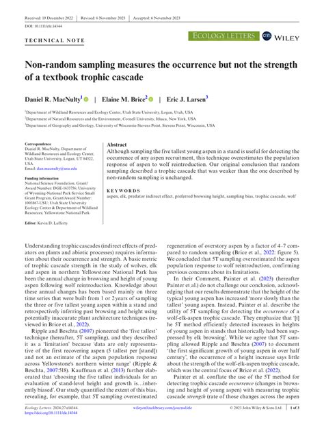 Nonrandom Sampling Measures The Occurrence But Not The Strength Of A Textbook Trophic Cascade