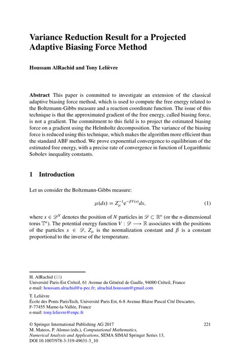 Pdf Variance Reduction Result For A Projected Adaptive Biasing Force