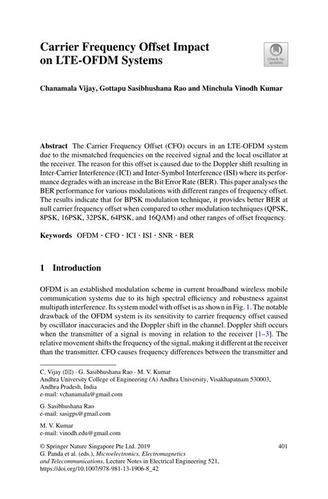 Pdf Carrier Frequency Offset Impact On Lte Ofdm Systems Proceedings Of The Fourth Icmeet 2018