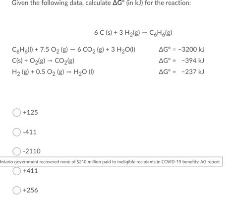 Solved Given The Following Data Calculate Agº In Kj For