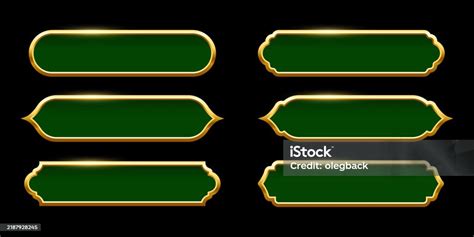 이슬람 프레임 아랍 인도 터키 모양 세트 벡터 일러스트 레이 션 금색 테두리가 있는 다양한 모양의 이슬람 녹색 프레임의 고립된 컬렉션 전통적인 빈티지 아라비아 디자인 요소