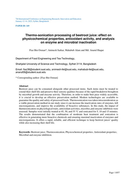 Pdf Thermo Sonication Processing Of Beetroot Juice Effect On Physicochemical Properties