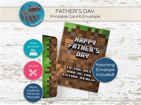 Fathers Day Minecraft Card And Printable Envelope Gamer Dad T