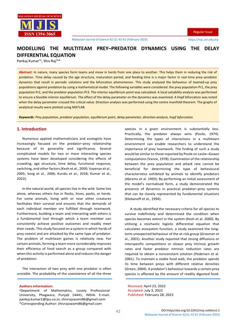 Pdf Modelling The Multiteam Prey Predator Dynamics Using The Delay