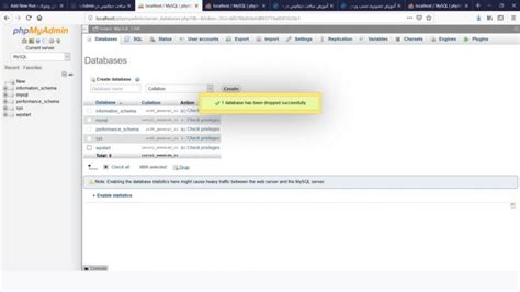 آموزش نحوه حذف دیتابیس در Phpmyadmin روش پاک کردن پایگاه داده در Phpmyadmin