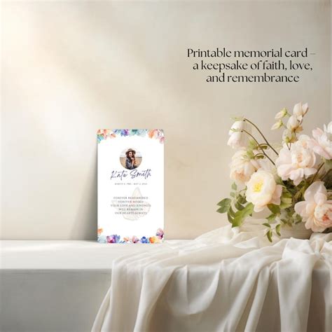 Floral Funeral Remembrance Card Template With Flowers And Butterfly