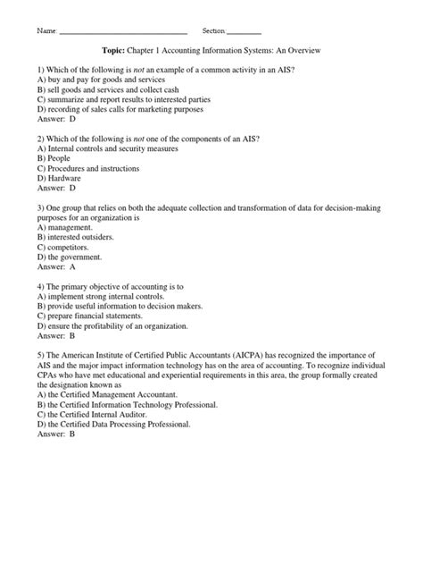 Ais Chapter 1 Question And Answer Set B Pdf Accounting Information