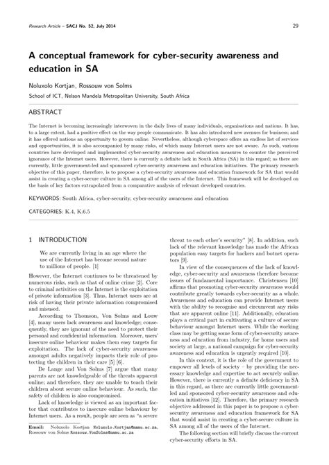 Pdf A Conceptual Framework For Cyber Security Awareness And Education