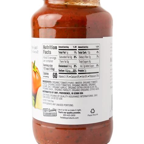 Field Day Organic Tomato Basil Pasta Sauce 680g Healthy Options
