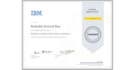 rishabh govind rao on linkedin completion certificate for databases and sql for data science