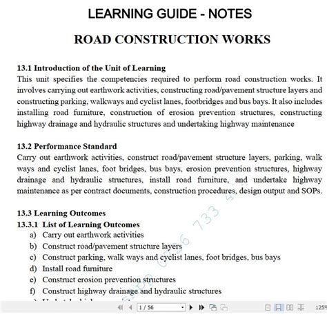 Road Construction Works Learning Guide Pdf Notes Tvet Cdacc Level 6 Cbet Pdf Notes