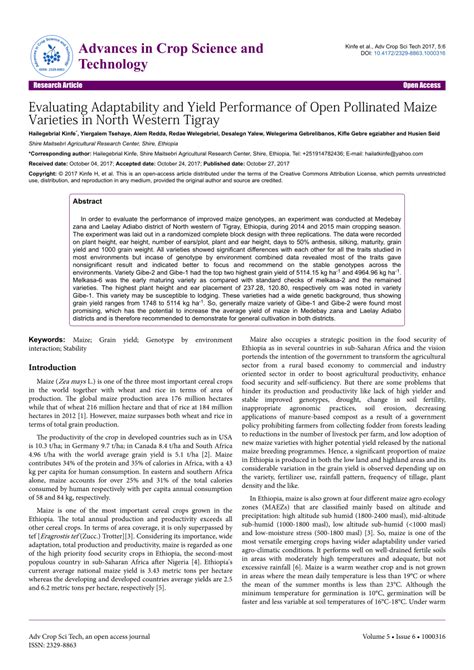 Pdf Evaluating Adaptability And Yield Performance Of Open Pollinated Maize Varieties In North