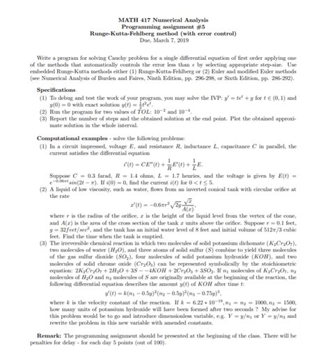 Math 417 Numerical Analysis Programming Assignment 5