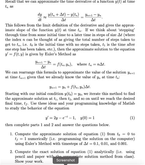 Solved Recall That We Can Approximate The Time Derivative Of Chegg Com
