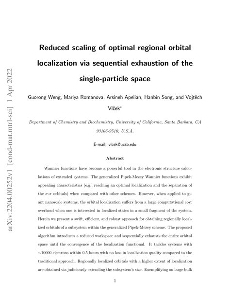 Pdf Reduced Scaling Of Optimal Regional Orbital Localization Via