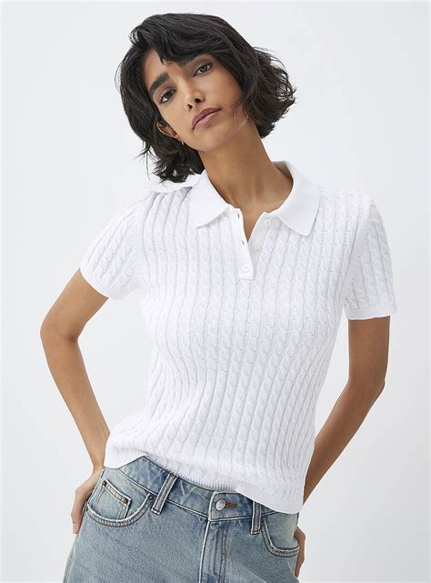 Cable Knit Polo Collar Sweater Twik Shop Womens Sweaters And