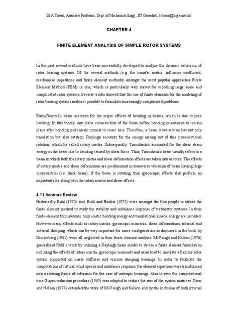 Finite Element Analysis Of Simple Rotors Iit Pdf Bending Finite