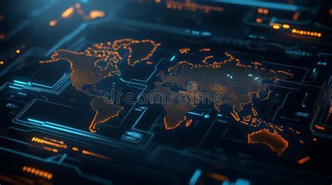 Illuminated World Map Visualizing Global Connections Data Flow And Technology Stock Illustration