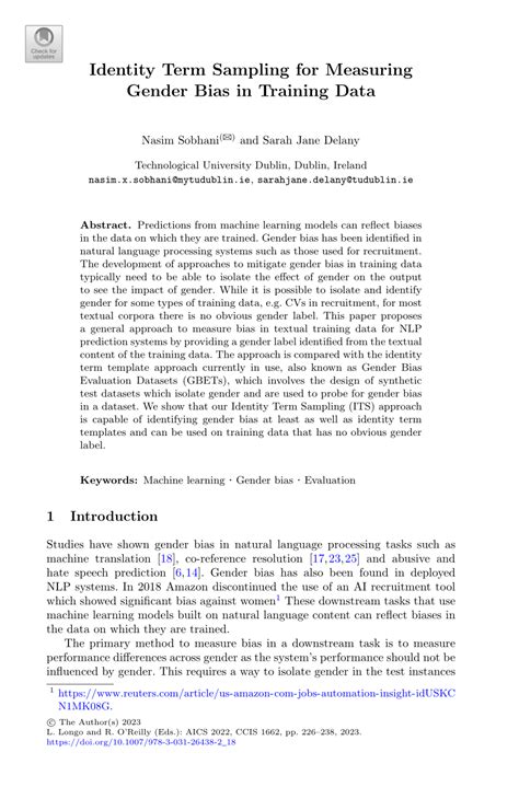 Pdf Identity Term Sampling For Measuring Gender Bias In Training Data