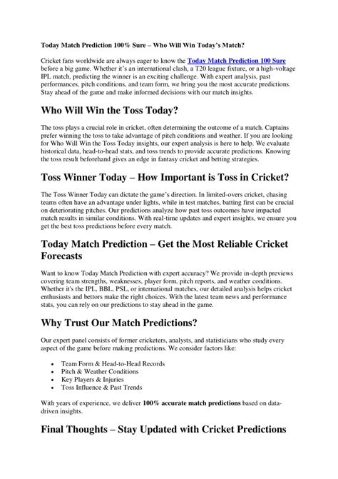 Ppt Today Match Prediction 100 Sure Powerpoint Presentation Free Download Id 13951817