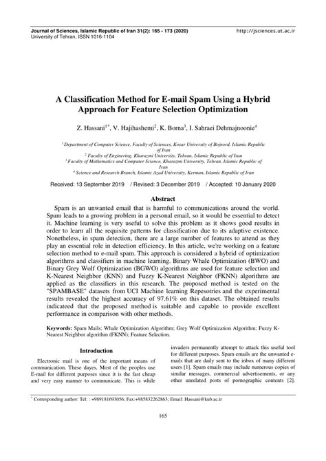 [pdf] A Classification Method For E Mail Spam Using A Hybrid Approach For Feature Selection