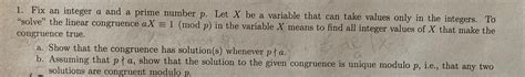 Solved 1 Fix An Integer A And A Prime Number P Let X Be A