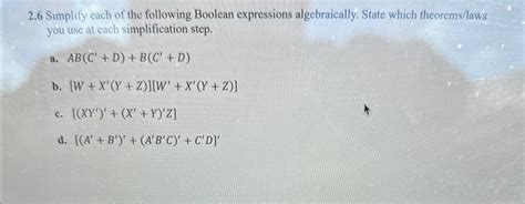 Solved 26 ﻿simplify Each Of The Following Boolean