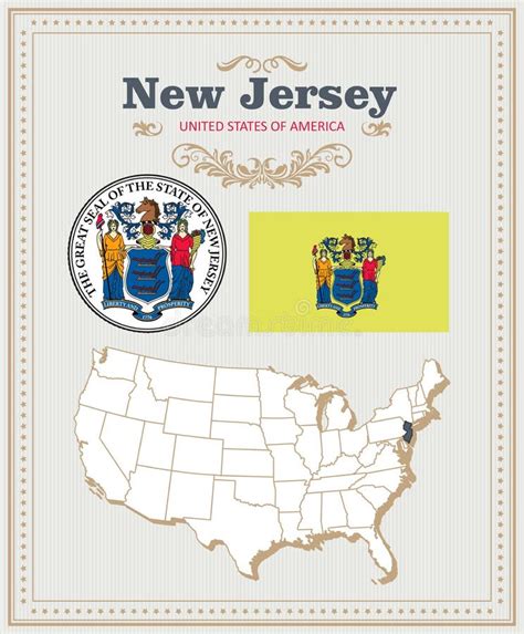 High Detailed Vector Set With Flag Coat Of Arms New Jersey American
