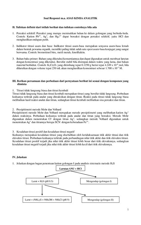 Soal Responsi Aka Contoh Soal Dan Pembahasan Kimia Analitik Soal