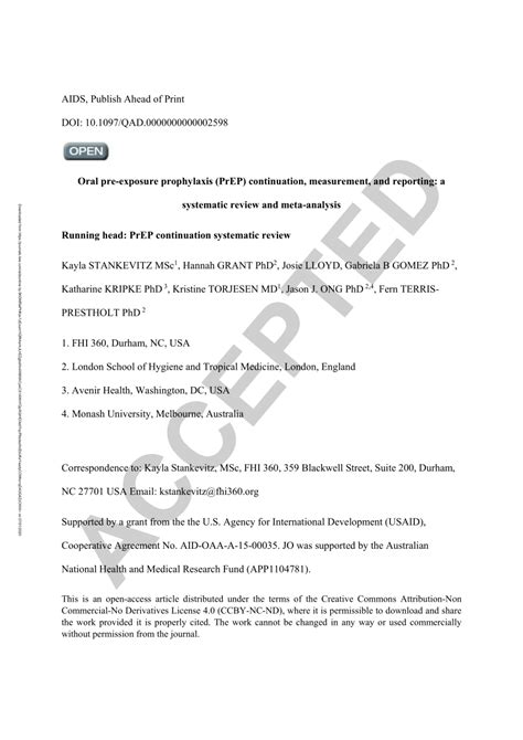 Pdf Oral Pre Exposure Prophylaxis Prep Continuation Measurement And Reporting A