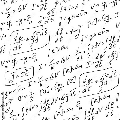 Physics Formulas Handwritten Vector Pattern Abstract Seamless Background Hand Drawn Equations